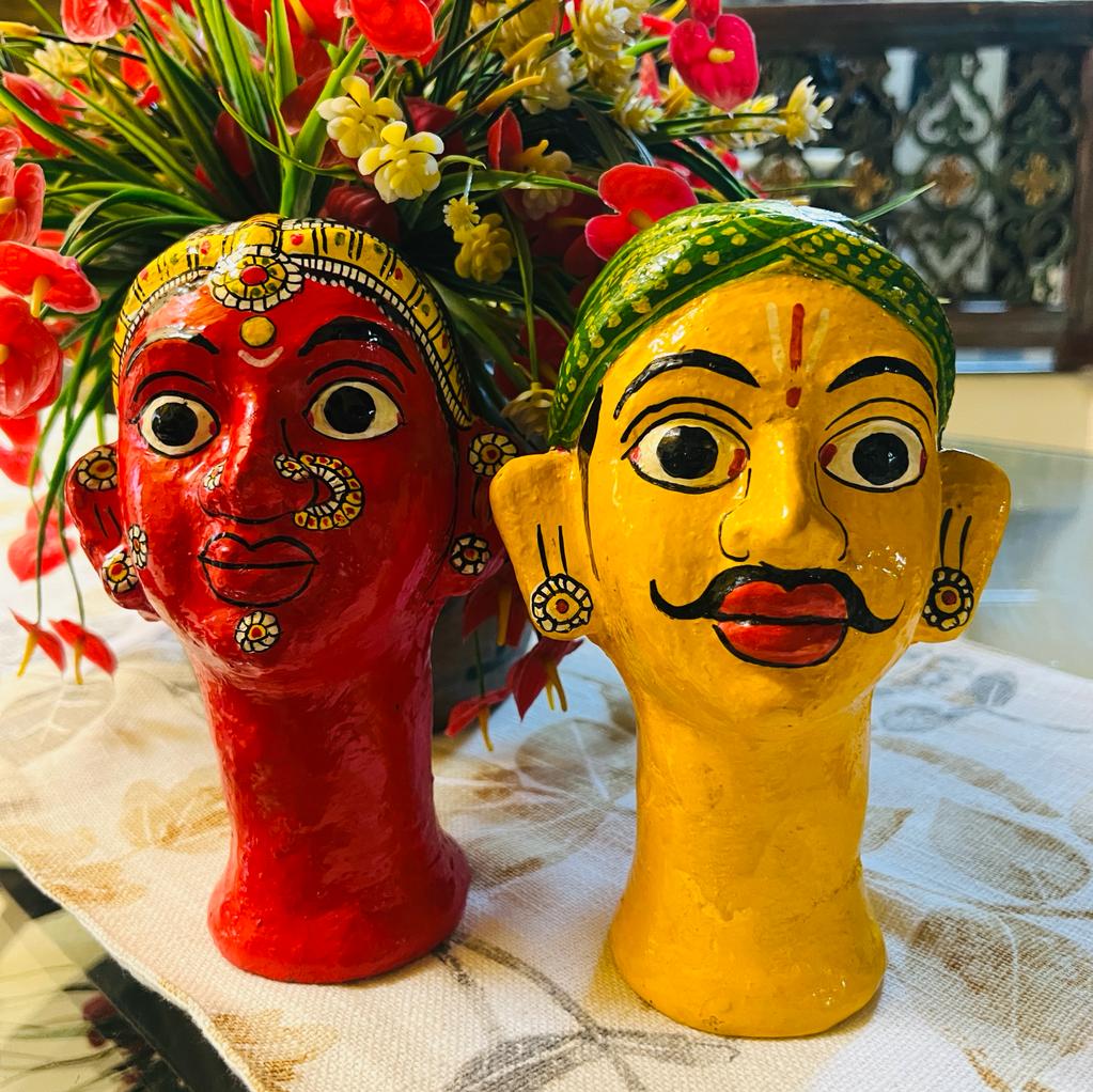 Mahila : Kinnal Art Head ( Sold Individually) : YELLOW — Khojcrafts