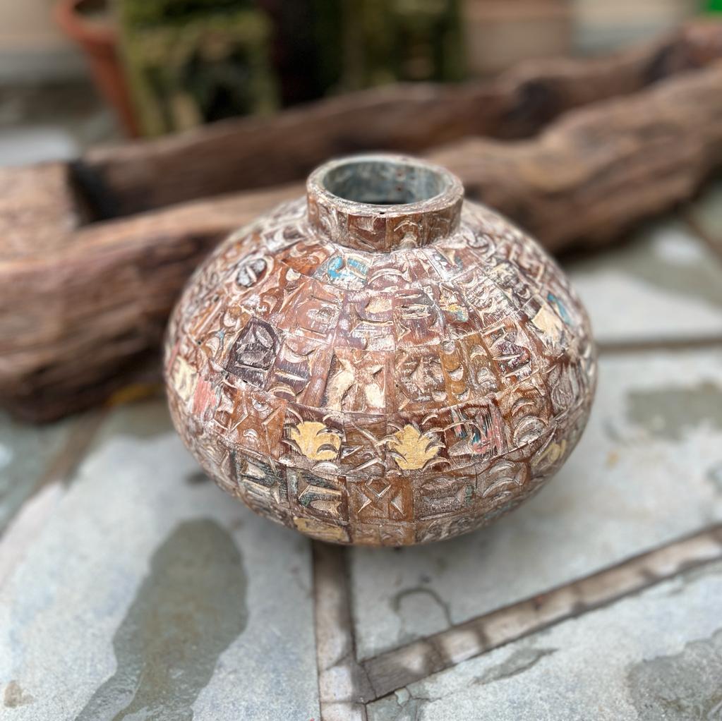 Aasira : Wooden Matka planter ( 15 inches dia ) — Khojcrafts