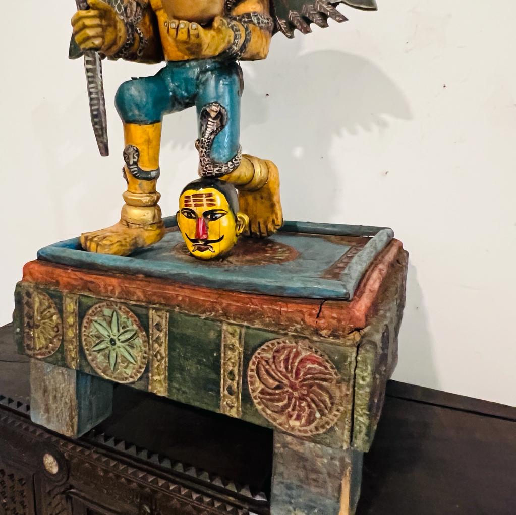 Garuda : Handpainted Wooden Sculpture with unusual Colouring seated on ...