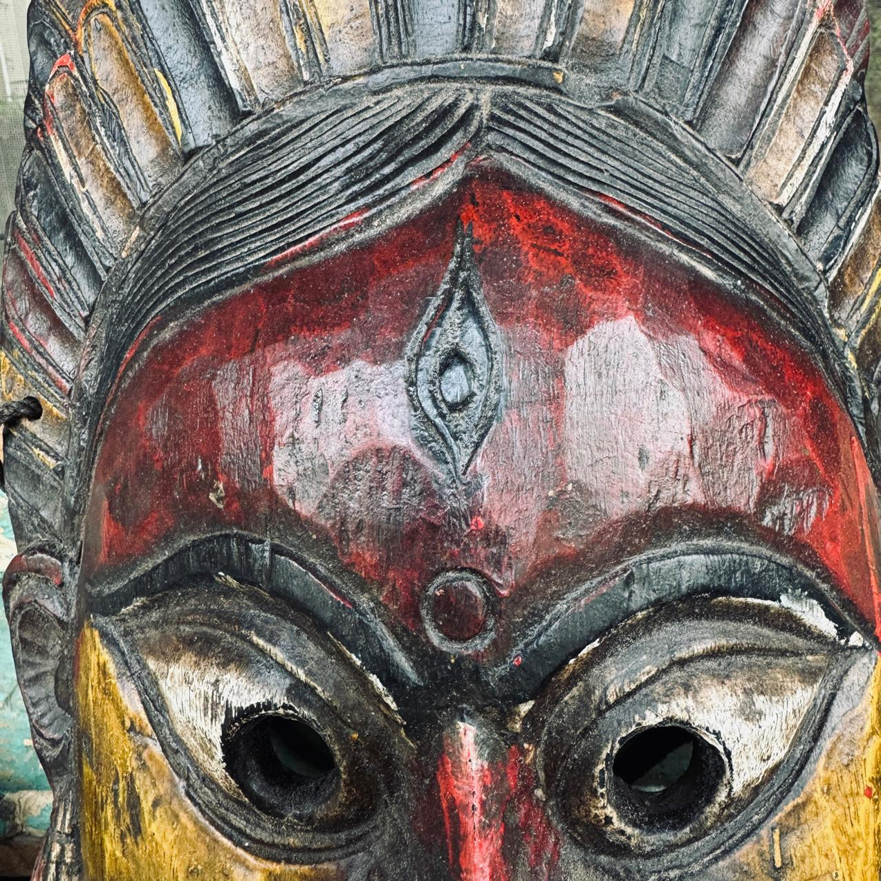 Vintage Style Devi Mask in Wood : Mukhauta 1 — Khojcrafts